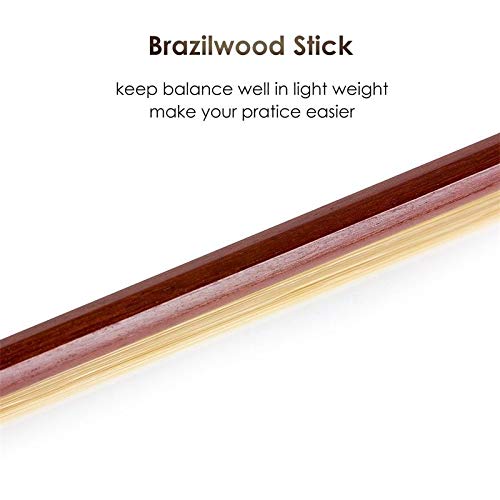 AMZZ Superior Brazilwood Violin Bow 4/4 for Intermediate and Advance Students, Well Balanced Handmade Bow with Ebony Frog and White Horse Hair.