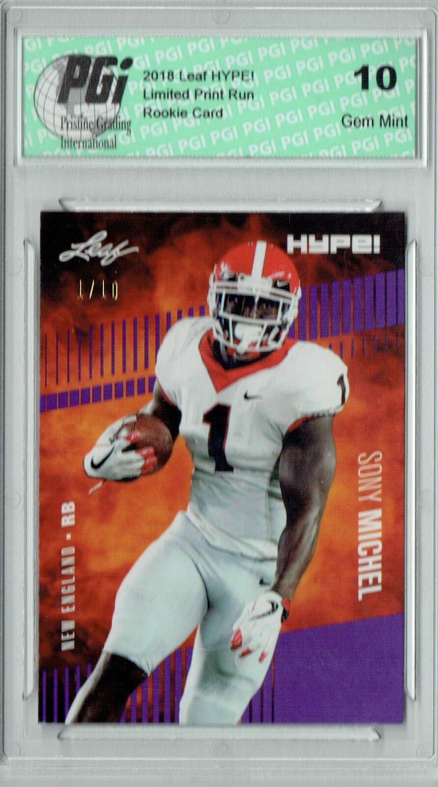 Sony Michel 2018 Leaf HYPE! #7 Jersey #1/10 Rookie Card PGI 10 - Leaf Football Cards