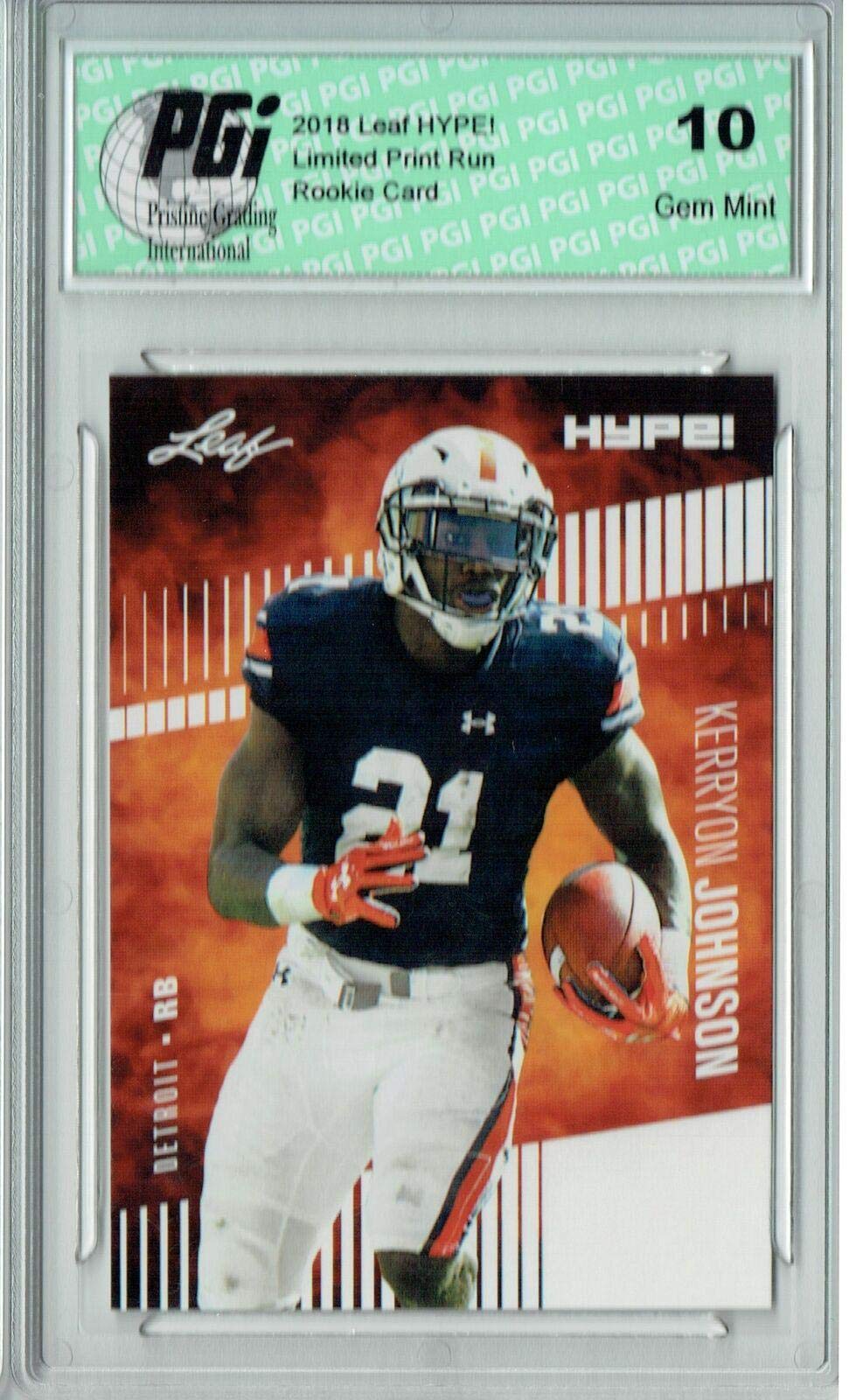 Kerryon Johnson 2018 Leaf HYPE! #14-10) Rookie Card Lot, All Graded PGI 10 - Football Slabbed Rookie Cards