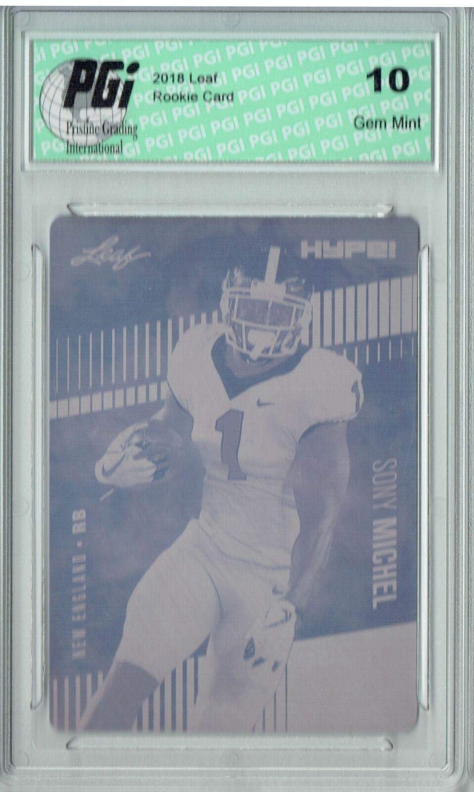 Sony Michel 2018 Leaf HYPE! #7 Rare Magenta Plate 1 of 1 Rookie Card PGI 10 - Football Slabbed Rookie Cards