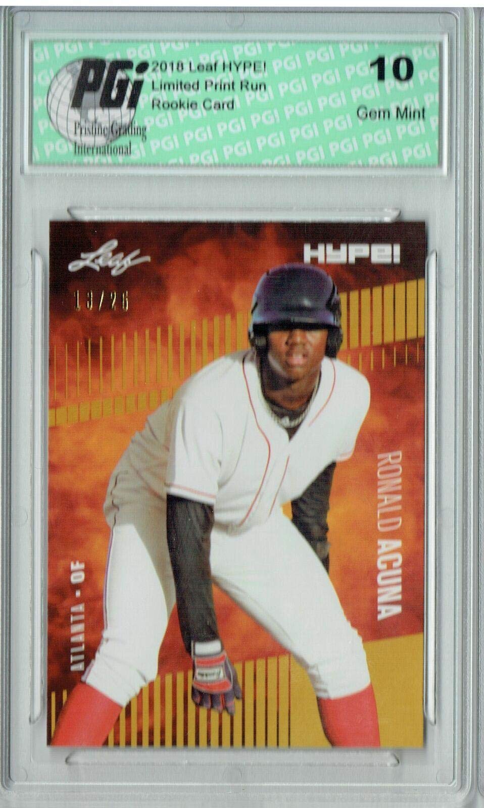 Ronald Acuna 2018 Leaf HYPE! #1 Jersey #13/25 Rookie Card PGI 10 - Leaf Baseball Cards