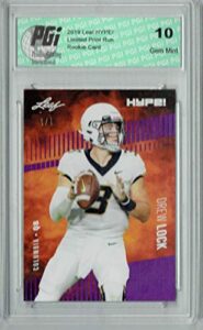 drew lock 2019 leaf hype! #19 blank back 1 of 1 rookie card pgi 10 - unsigned college cards