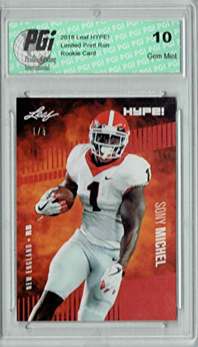 Sony Michel 2018 Leaf HYPE! #7 Jersey #1/5 Rookie Card PGI 10 - Leaf Football Cards