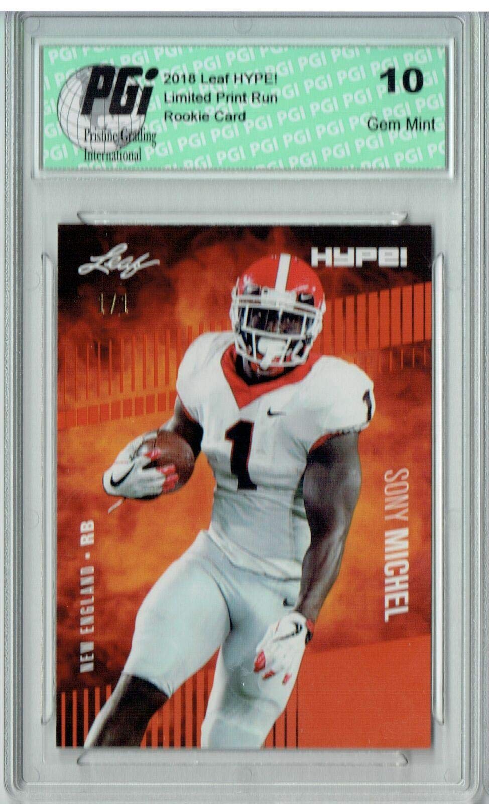 Sony Michel 2018 Leaf HYPE! #7 Orange Blank Back 1 of 1 Rookie Card PGI 10 - Leaf Football Cards