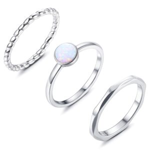 milacolato s925 sterling silver stackable rings set for women men 18k white gold plated opal hammered twisted thumb rings high polished pinky knuckle finger rings wedding band rings comfort fit size 8