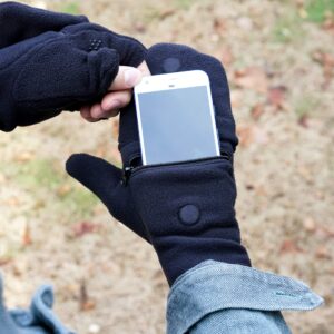 Multi Mitt Fingerless Gloves With Adjustable Top & Cell Phone Pocket (Jet Black)