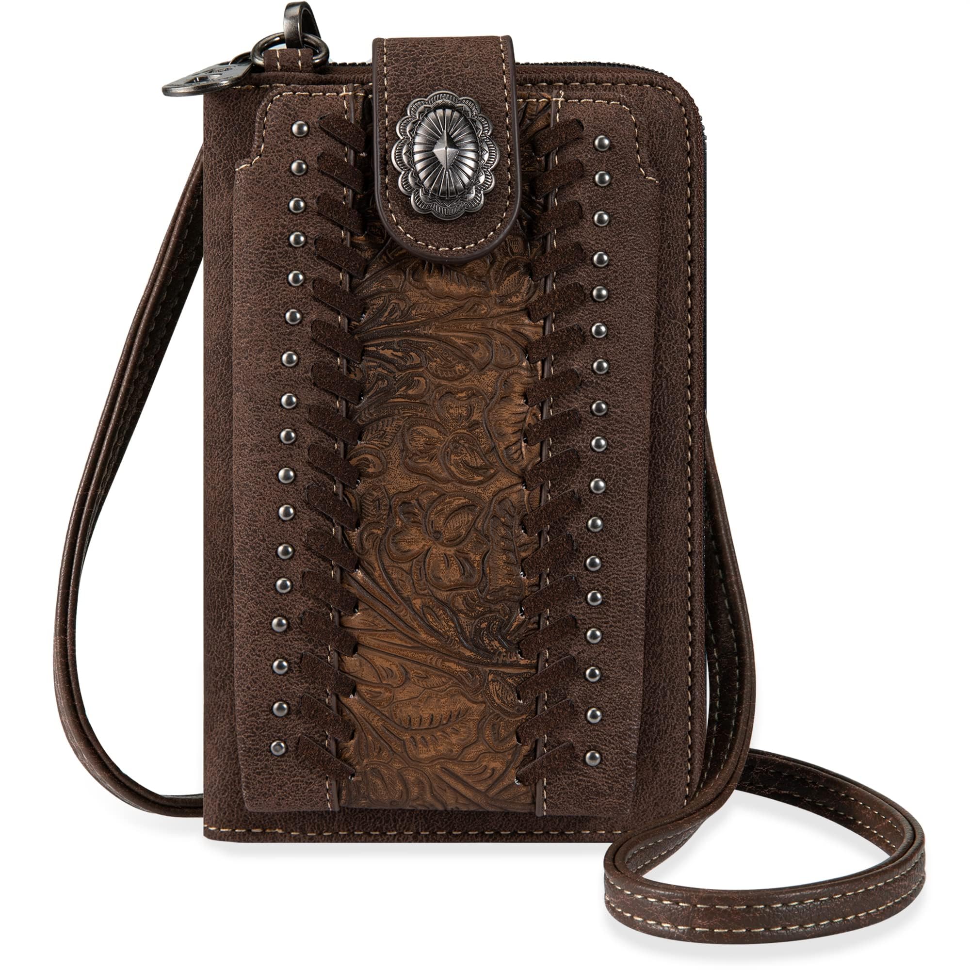 Montana West Crossbody Cell Phone Purse For Women Western Style Cellphone Wallet Bag Travel Size With Strap PHD-107BR