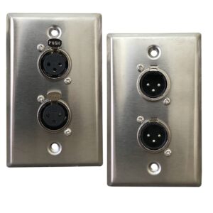 diytech xlr wall plate, xlr plugs and plates, includes one dual 3-pin xlr female wall plate and one dual 3-pin xlr male wall plate, xlr passthrough - stainless steel