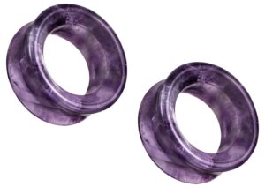 pierced owl natural amethyst stone double flared saddle tunnels, sold as a pair (25mm (1"))