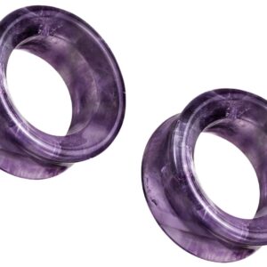 Pierced Owl Natural Amethyst Stone Double Flared Saddle Tunnels, Sold as a Pair (25mm (1"))