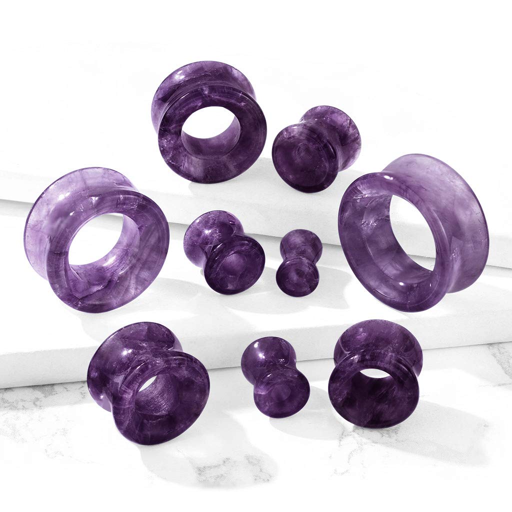 Pierced Owl Natural Amethyst Stone Double Flared Saddle Tunnels, Sold as a Pair (25mm (1"))