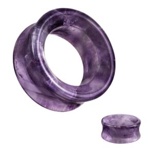 Pierced Owl Natural Amethyst Stone Double Flared Saddle Tunnels, Sold as a Pair (25mm (1"))