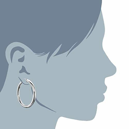 14k REAL White Gold 50MMx3.00MM Thickness Classic Polished Round Tube Hoop Earrings with Snap Post Closure For Women