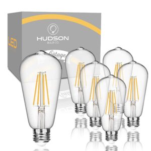 hudson bulb co. vintage edison led light bulbs 6w (6 pack), soft white, non-dimmable, e26/e27 base, st58 style, 60 watt equivalent