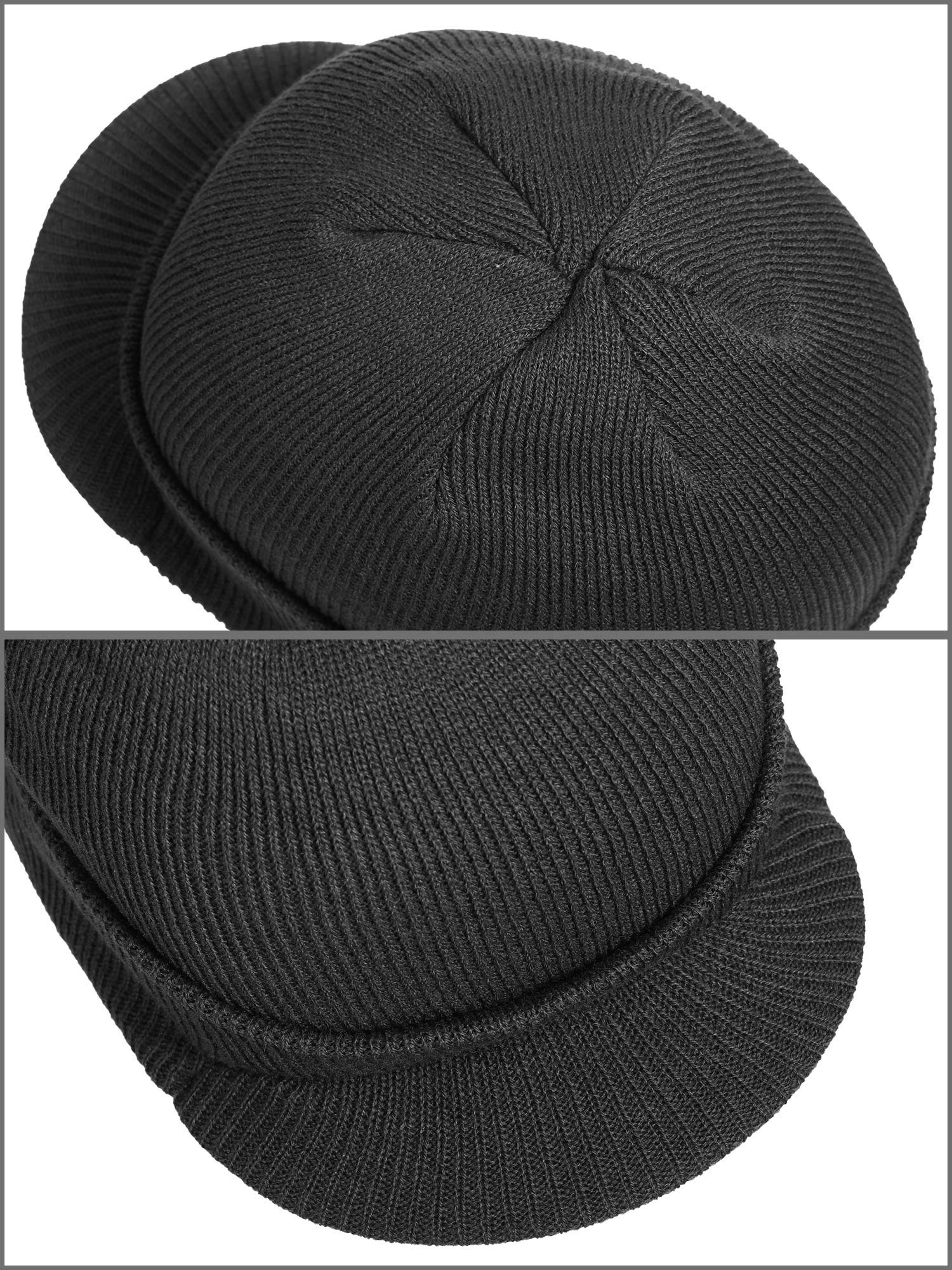 SATINIOR Men's Knit Cap with Brim Beanie Hat Warm Thick Hat for Outdoor (Black, Dark Gray, 2)