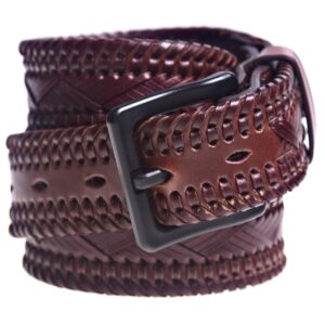 beep free 1 3/8" braided leather belt | brown | 42-44 | airport friendly | metal free