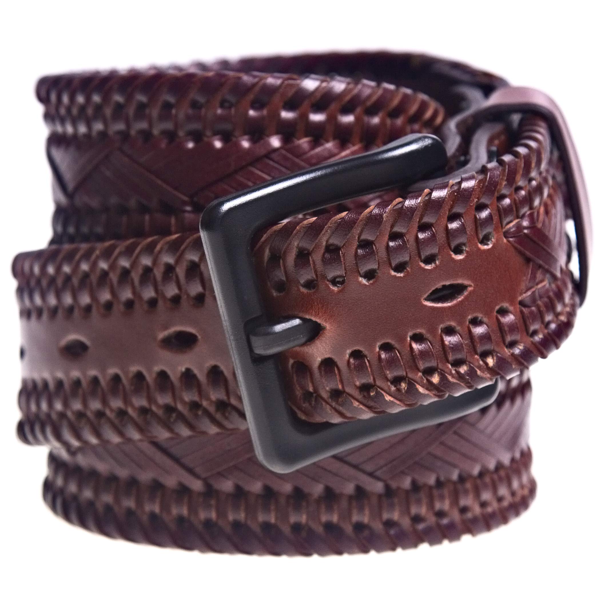 Beep Free 1 3/8" Braided Leather Belt | Brown | 42-44 | Airport Friendly | Metal Free