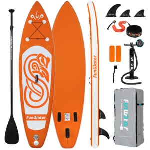 funwater sup inflatable stand up paddle board 10'x31''x6'' ultra-light inflatable paddleboard with isup accessories,fins,adjustable paddle, pump,backpack, leash, waterproof phone bag,kayak seat