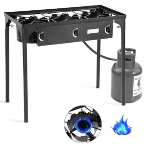 Happygrill Outdoor Camping Stove 3-Burner High Pressure Propane Gas Camp Stove with Detachable Legs