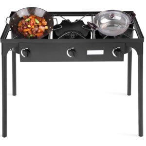 Happygrill Outdoor Camping Stove 3-Burner High Pressure Propane Gas Camp Stove with Detachable Legs