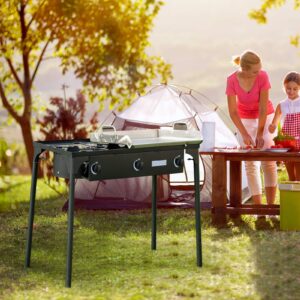 Happygrill Outdoor Camping Stove 3-Burner High Pressure Propane Gas Camp Stove with Detachable Legs