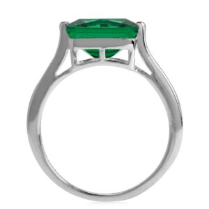 Silvershake 2.6ct. 10x8MM Octagon Green Nano Emerald 925 Sterling Silver East-West Solitaire Ring Size 7