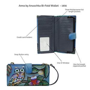 Anna by Anuschka Women's Hand-Painted Genuine Leather Bi-Fold Wallet With Strap - Dragonfly Glass Painting