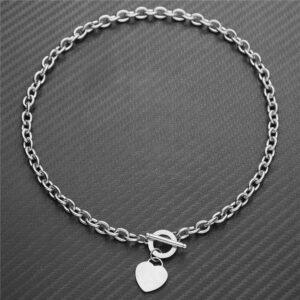 WangGao Elegent Love Stainless Steel Link Chain Blank Heart Charms Necklace for Women Toggle Clasp Closure,Silver…