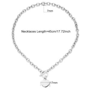 WangGao Elegent Love Stainless Steel Link Chain Blank Heart Charms Necklace for Women Toggle Clasp Closure,Silver…