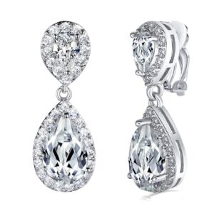 selovo bridal teardrop earrings dangle drop clip earrings clear cubic zirconia silver tone