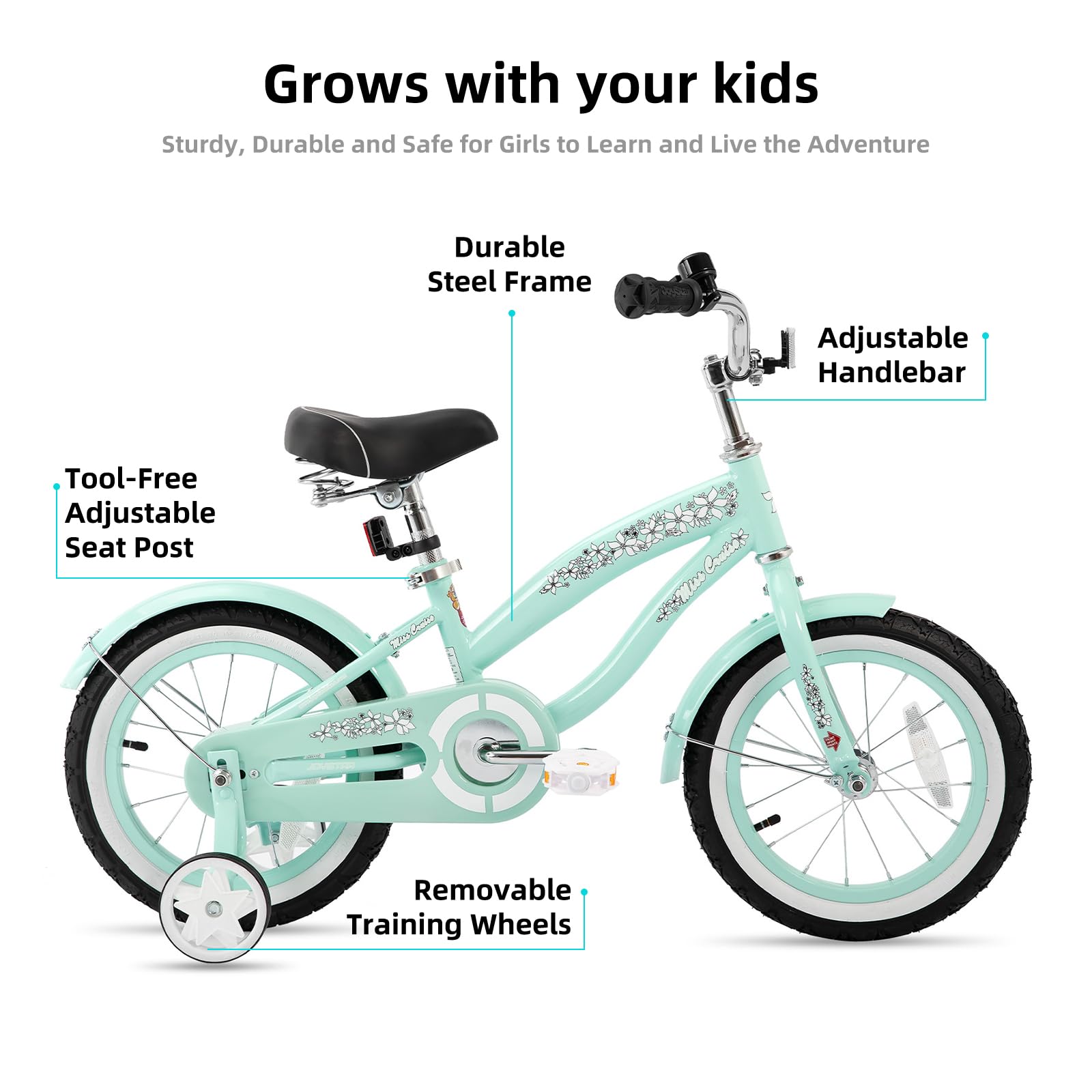 JOYSTAR 16 Inch Kids Bike with Training Wheels for Ages 4-7 Years Old Girls Bike Toddler Bike Beach Cruiser Kids Bicycle Green