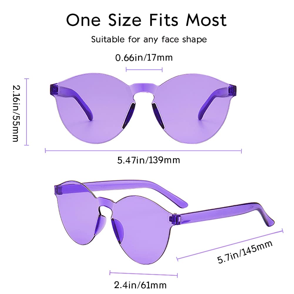 SUNOVELTIES 10 Pack Round One Piece Rimless Tinted Sunglasses, Trendy Transparent Glasses for Teens Adults, Candy Color