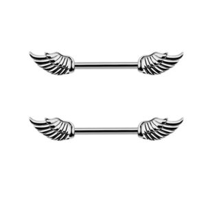 angel wings nipple rings 14g stainless steel barbell tongue ring piercing bar body jewelry 2pcs for women