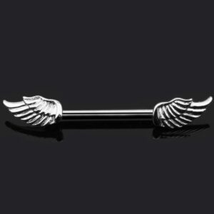 Angel Wings Nipple Rings 14G Stainless Steel Barbell Tongue Ring Piercing Bar Body Jewelry 2Pcs for Women