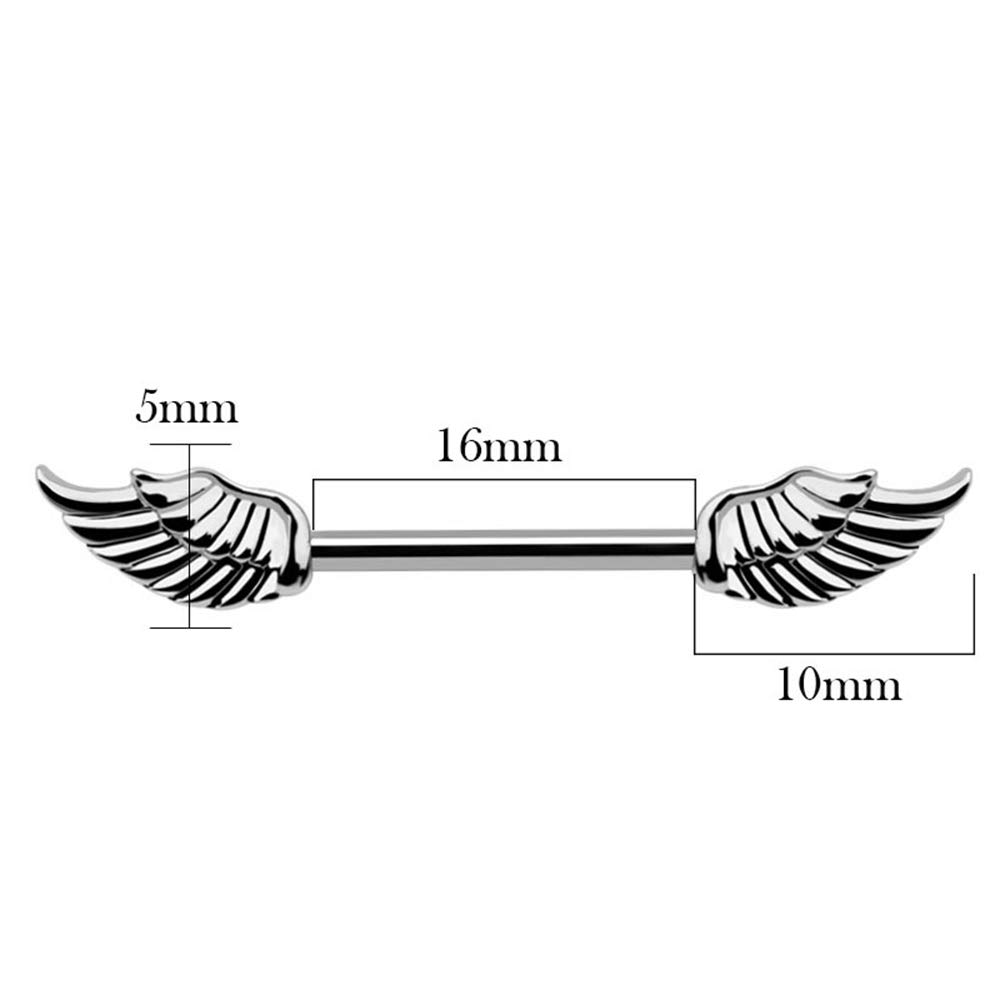 Angel Wings Nipple Rings 14G Stainless Steel Barbell Tongue Ring Piercing Bar Body Jewelry 2Pcs for Women