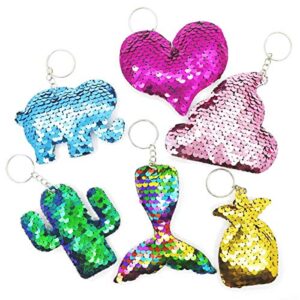 TTSAM 20 Pieces Reversible Mermaid Sequin Keychain Glitter Flip Sequin Keychains Animal Shape Sequin Key Chains Valentine's Day Gift Party Events Gift Birthday Party Supplies (20 Styles)