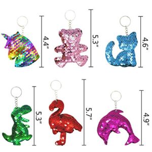 TTSAM 20 Pieces Reversible Mermaid Sequin Keychain Glitter Flip Sequin Keychains Animal Shape Sequin Key Chains Valentine's Day Gift Party Events Gift Birthday Party Supplies (20 Styles)