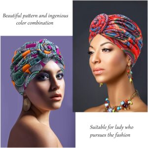 SATINIOR 4 Pieces African Pattern Headwrap Pre-Tied Bonnet Turban Knot Beanie (Flower) Multicoloured