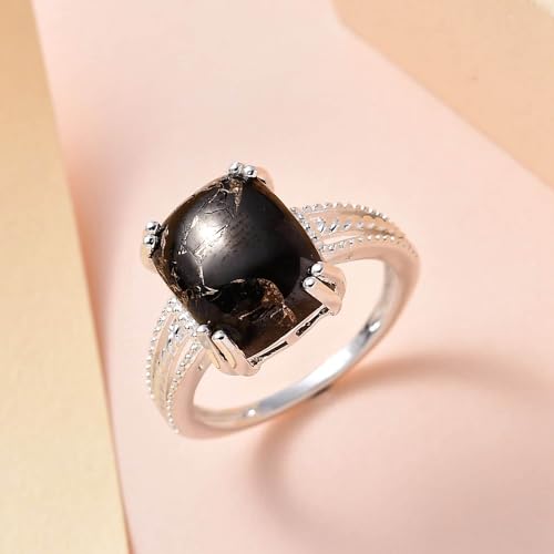 SHOP LC 925 Sterling Silver Black Solitaire Ring for Women Jewelry Karelian Shungite Size 7 Birthday Gifts for Women