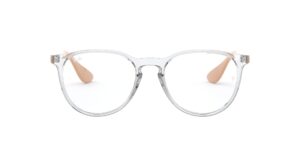 ray-ban women's rx7046 erika round prescription eyeglass frames, transparent on nude/demo lens, 51 mm