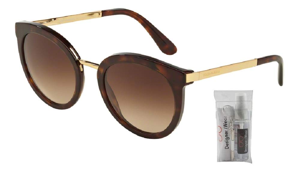 Dolce & Gabbana DG4268 502/13 52M Havana/Brown Gradient Round Sunglasses For Women+ BUNDLE with Designer iWear Eyewear Kit