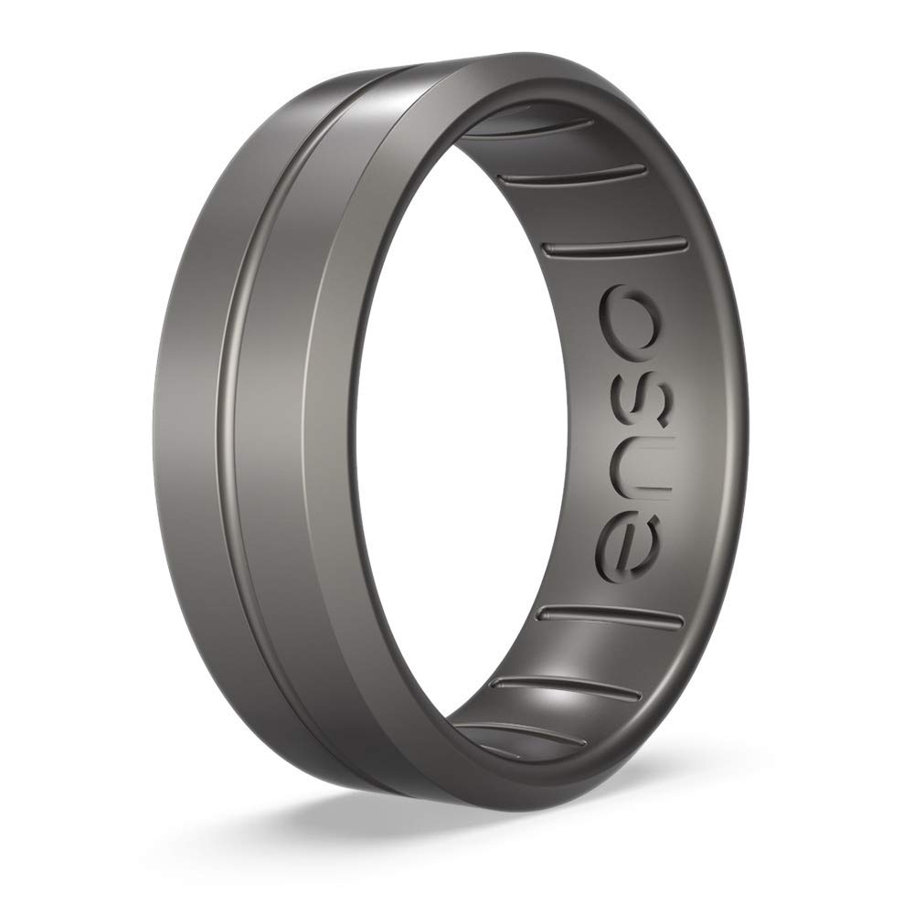 Enso Rings Classic Contour Silicone Ring – Stackable Multi Color Unisex Wedding Engagement Band – Thin Minimalist Band – 7.24mm, 1.9mm Thick (Platinum, 10)