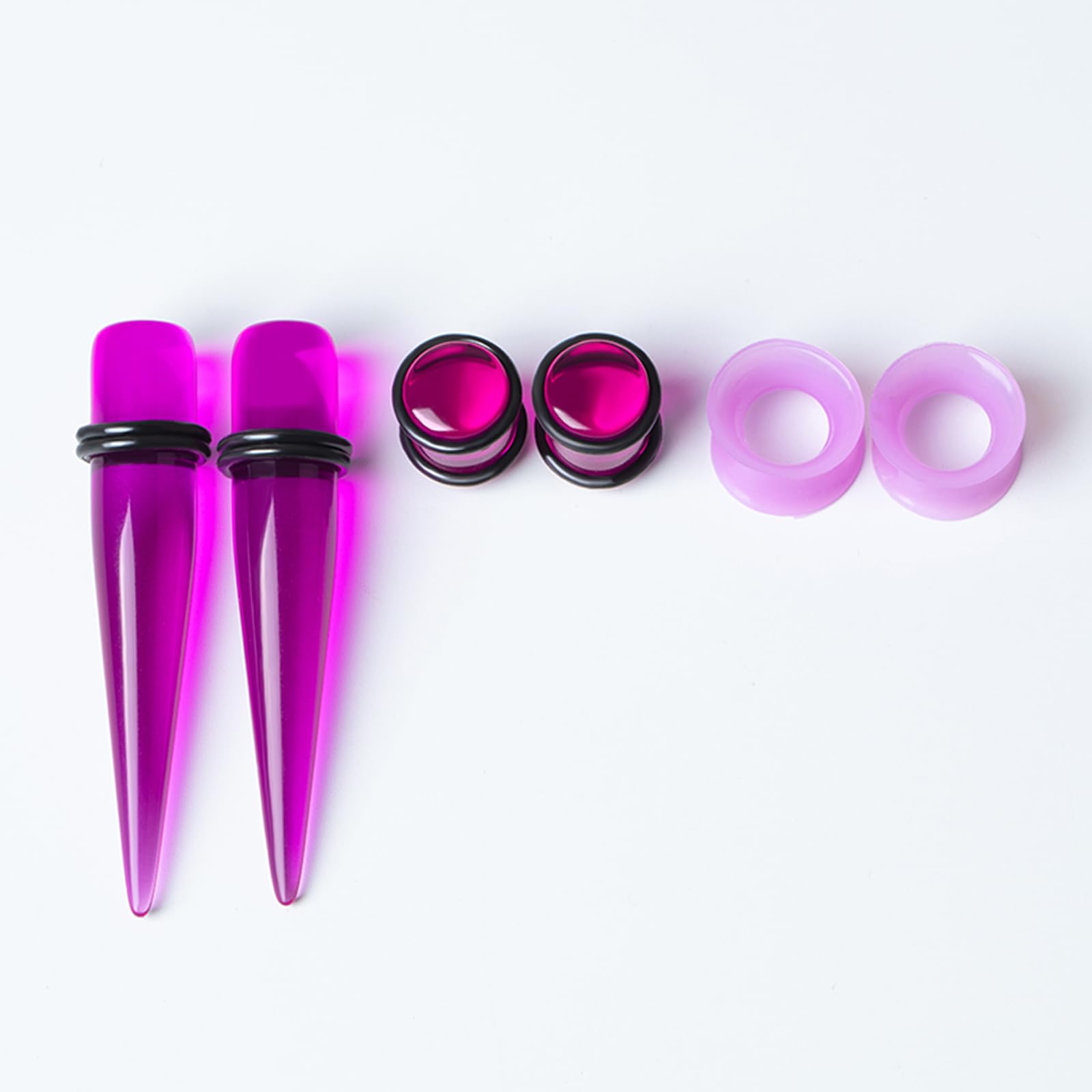 CABBE KALLO 50 Pcs 14G-00G Ear Stretching Kits Acrylic Tapers Plugs & Silicone Tunnels Gauges Expander Set Body Piercing Jewelry, Purple