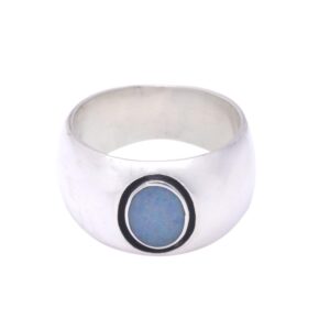 novica artisan handmade opal band ring sterling silver blue single stone indonesia birthstone modern [crownbezel 0.3 in h x 0.2 in diam. band width 0.3 in w] ' desire'