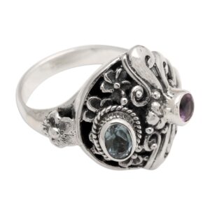 novica artisan handmade blue topaz amethyst cocktail ring sterling silver dragonfly floral purple indonesia animal themed birthstone [ring front 0.8 in l x 0.8 in w x 0.4 in h band width 2 mm w] '