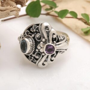 NOVICA Artisan Handmade Blue Topaz Amethyst Cocktail Ring Sterling Silver Dragonfly Floral Purple Indonesia Animal Themed Birthstone [ring Front 0.8 in L x 0.8 in W x 0.4 in H Band Width 2 mm W] '