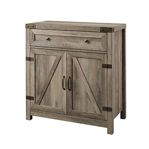 Walker Edison Cass Modern Farmhouse Double Barn Door Accent Cabinet, 30 Inch, Grey Wash