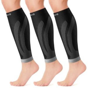 cambivo 3 pairs calf compression sleeve for women and men,leg brace for running, cycling, shin splint support for working out, footless compression socks(gray, large-x-large)