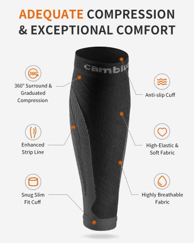 CAMBIVO 3 Pairs Calf Compression Sleeve for Women and Men,Leg Brace for Running, Cycling, Shin Splint Support for Working out, Footless Compression Socks(Gray, Large-X-Large)