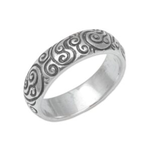 novica artisan handmade sterling silver band ring 925 swirling fern from indonesia no stone [band width 5 mm w] ' destiny engraved'